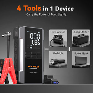 4-in-1 Jump Starter with Air Compressor & Tire Inflator | WOLFBOX Mega